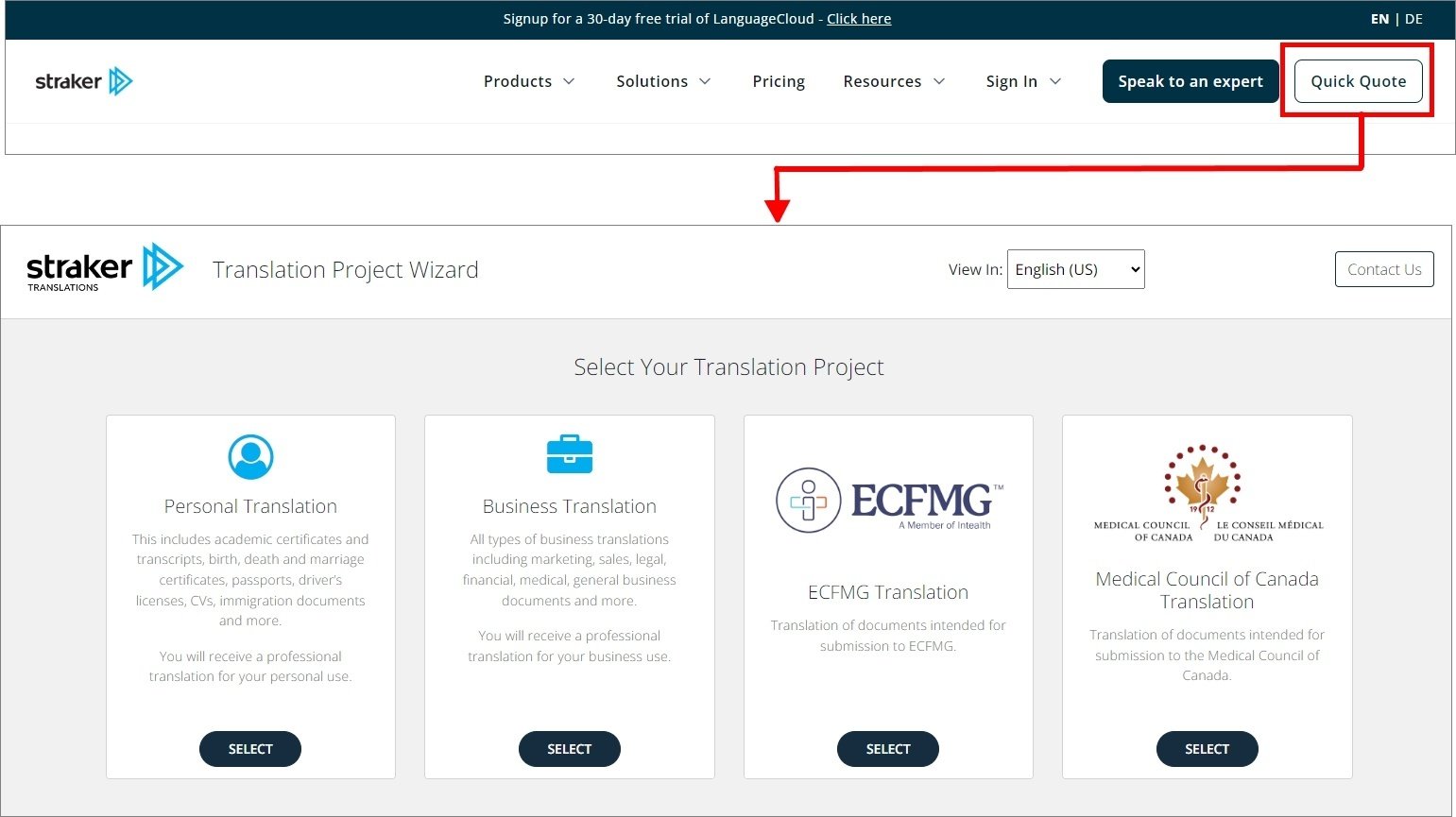 Creating an account by submitting a quote from the website