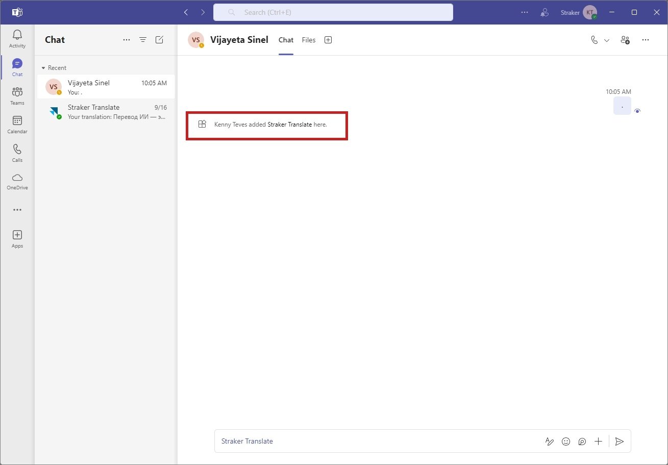 Direct Machine Translation (MT) in MS Teams