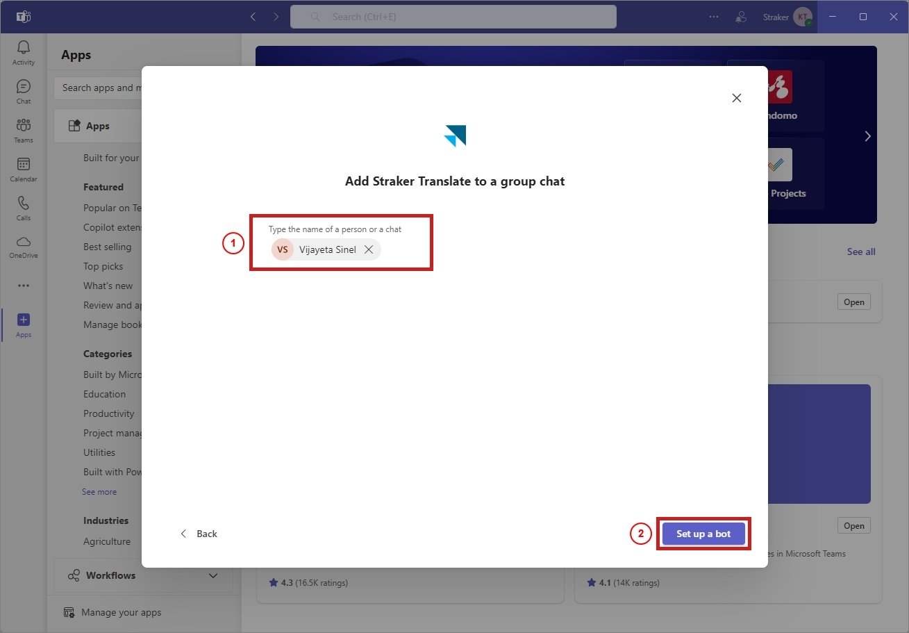 Direct Machine Translation (MT) in MS Teams